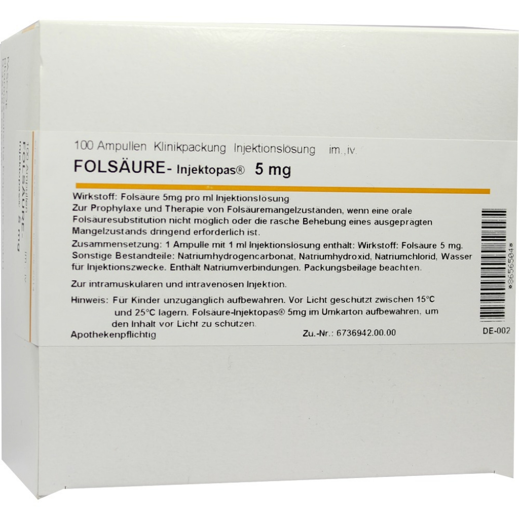 FOLSÄURE INJEKTOPAS ACIDO FOLICO 5 mg 100 fiale - Erbofarma farmaci ...