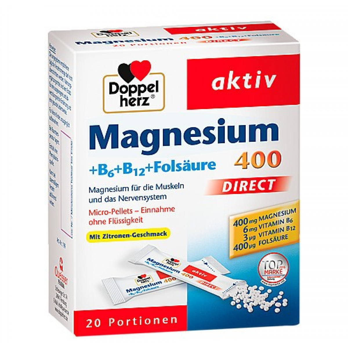 DoppelHerz Magnesium 400 diretto con Vitamina B6 e B12 + acido folico ...